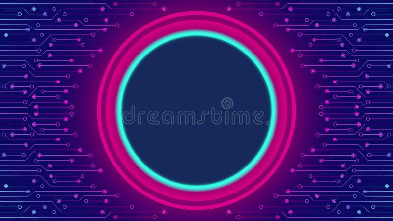 Glowing Futuristic Circle Neon Frame with Electrical Circuit Pattern ...