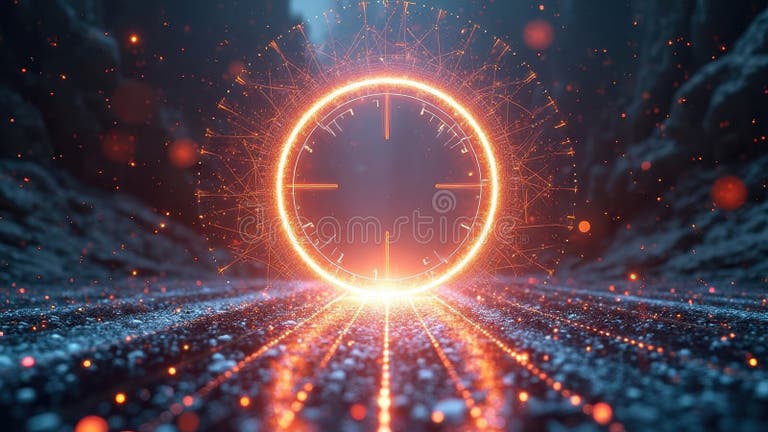Glowing Futuristic Clock in a Dark Sci-fi Environment Stock Illustration - Illustration of ...
