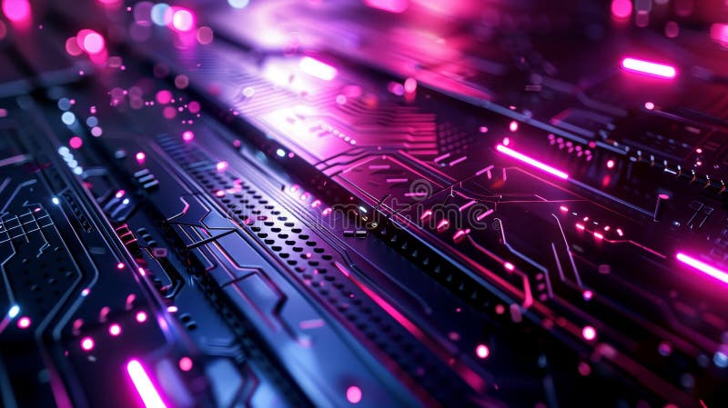 Glowing Futuristic Computer Motherboard Circuit Board A Closeup Image Of A Futuristic Computer