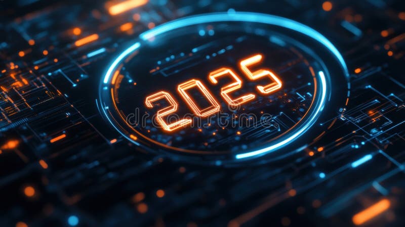 Glowing Futuristic Concept Displaying the Year 2025 with Modern Tech ...