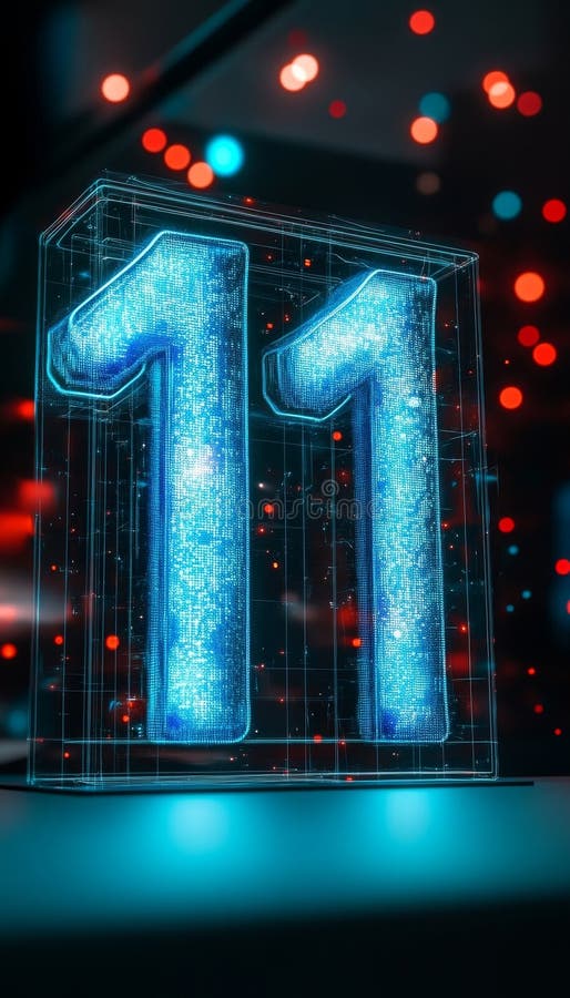 Glowing Futuristic 3D Number 11 Display, Digital Technology Concept on ...