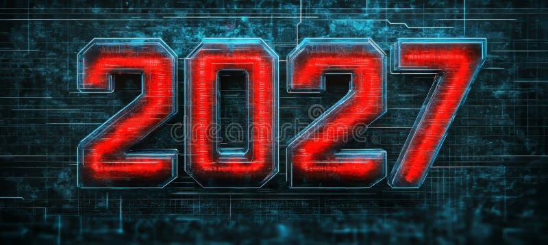 Glowing Futuristic Digital Big Numbers 2027 Graphic Illustration Render ...