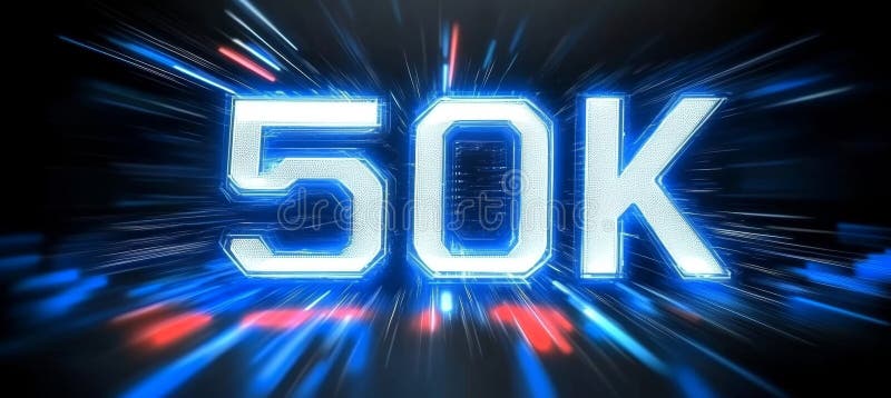 Glowing Futuristic Digital 3D Number 50K in Science Fiction Background ...