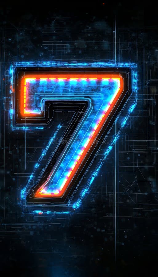 Glowing Futuristic Digital 3D Number Seven with Neon Lights on an ...