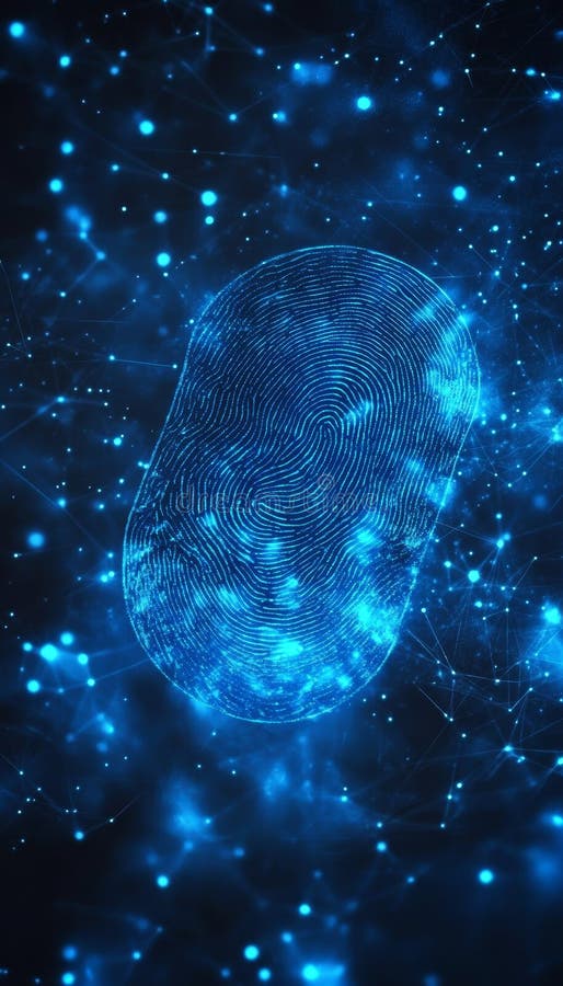 Glowing Futuristic Digital Fingerprint Security Authentication on Blue ...