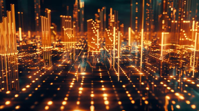 Glowing Futuristic Digital Grid Cityscape Stock Illustration ...