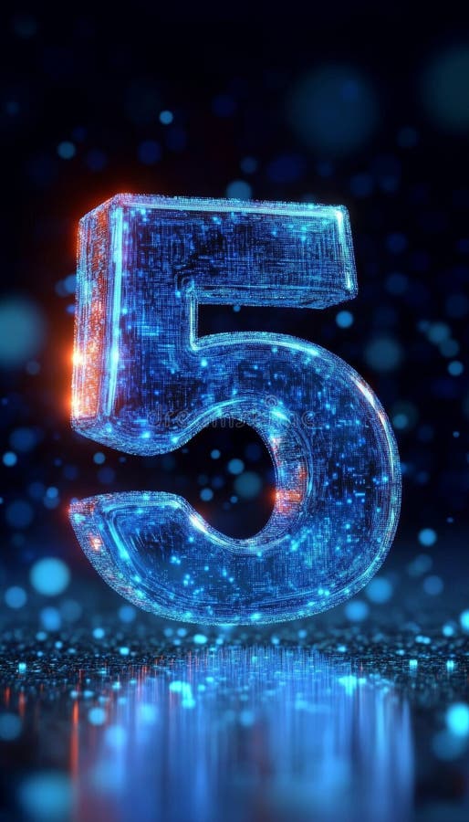 Glowing Futuristic Digital Number 5 on Abstract Background, Technology ...