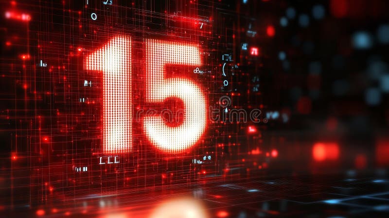 Glowing Futuristic Digital Number 15 on Abstract Technology Background ...