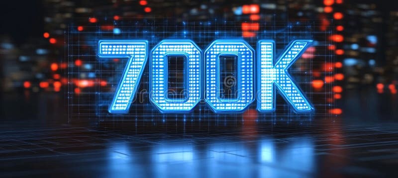 Glowing Futuristic Digital Number 700K on an Abstract City Background ...
