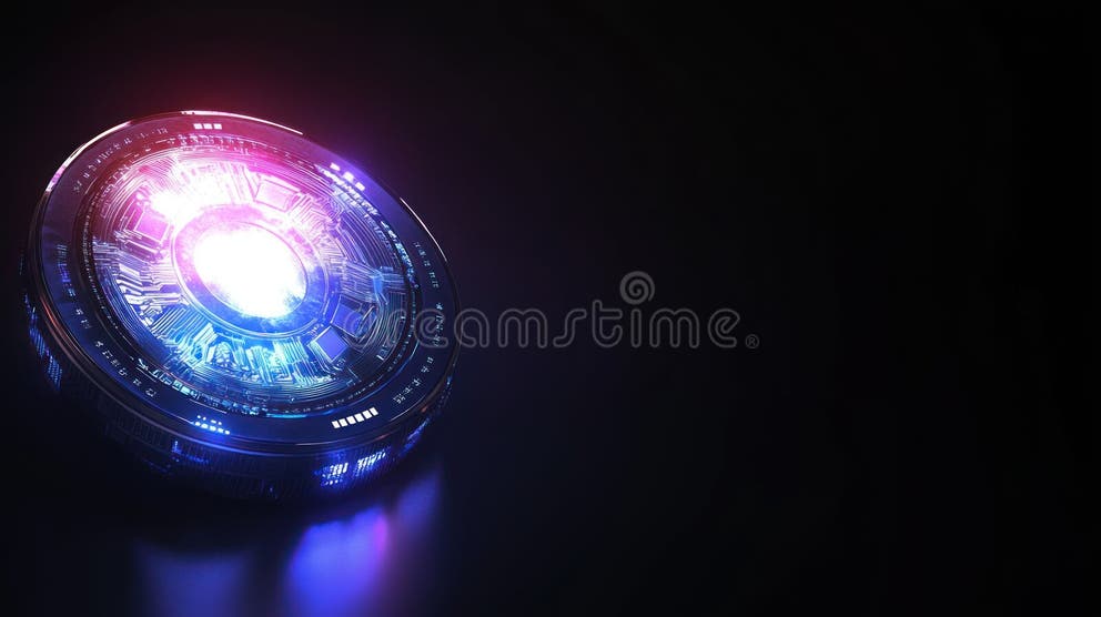 Glowing Futuristic Disc with Bright Light Effect on Dark Background ...