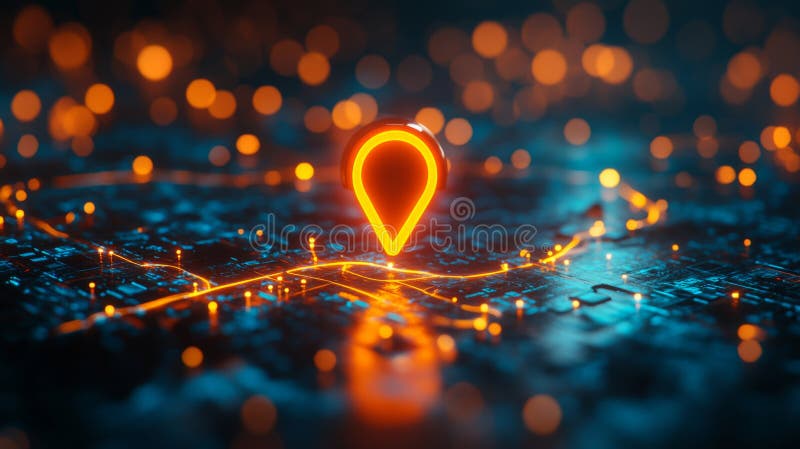 A Glowing Futuristic GPS Location Icon on a Digital Map, Representing ...
