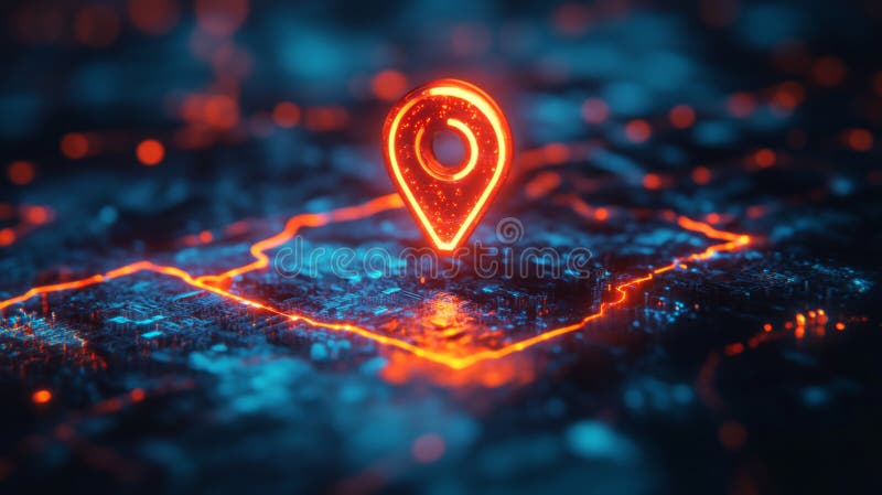 A Glowing Futuristic GPS Location Icon on a Digital Map, Representing ...