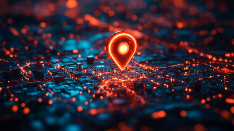 A Glowing Futuristic GPS Location Icon on a Digital Map, Representing ...