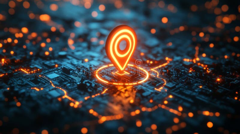 A Glowing Futuristic GPS Location Icon on a Digital Map, Representing ...