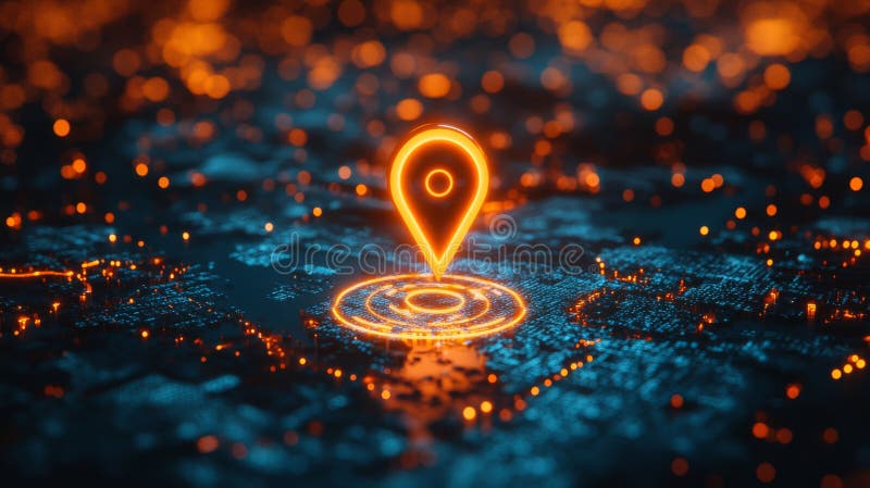A Glowing Futuristic GPS Location Icon on a Digital Map, Representing ...
