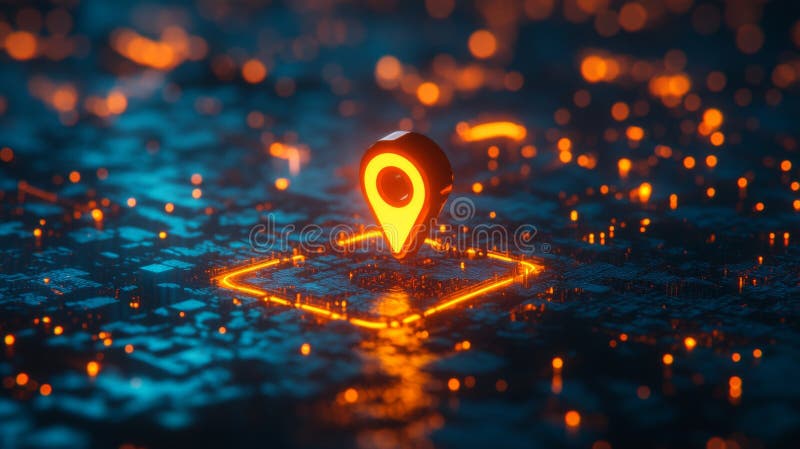 A Glowing Futuristic GPS Location Icon on a Digital Map, Representing ...