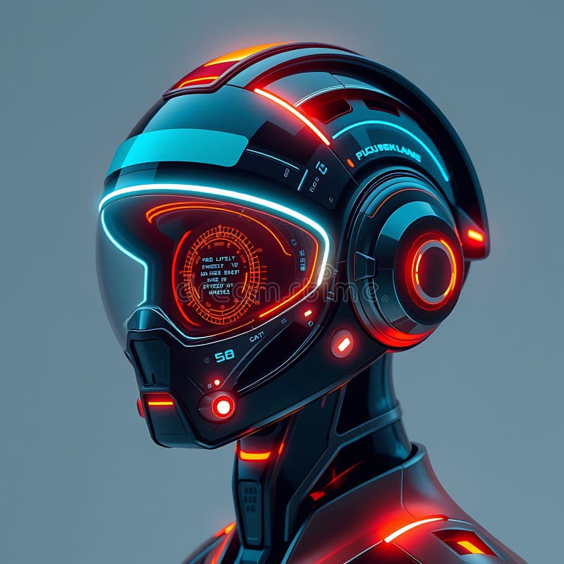 A Glowing Futuristic Helmet with a Digital Interface Stock Illustration ...