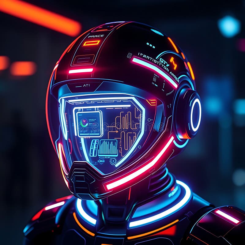 A Glowing Futuristic Helmet with a Digital Interface Stock Illustration ...
