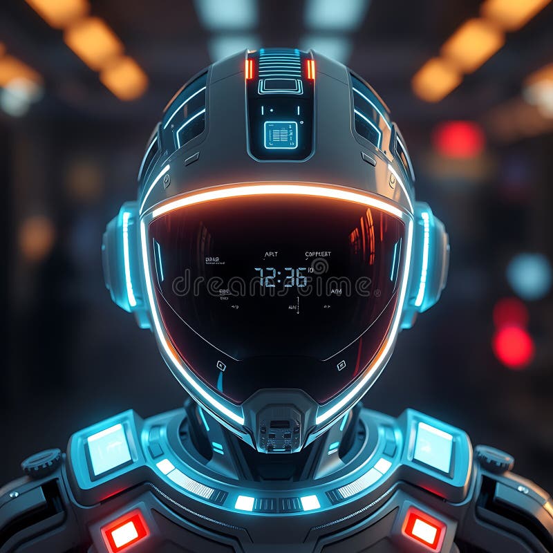 A Glowing Futuristic Helmet with a Digital Interface Stock Illustration ...