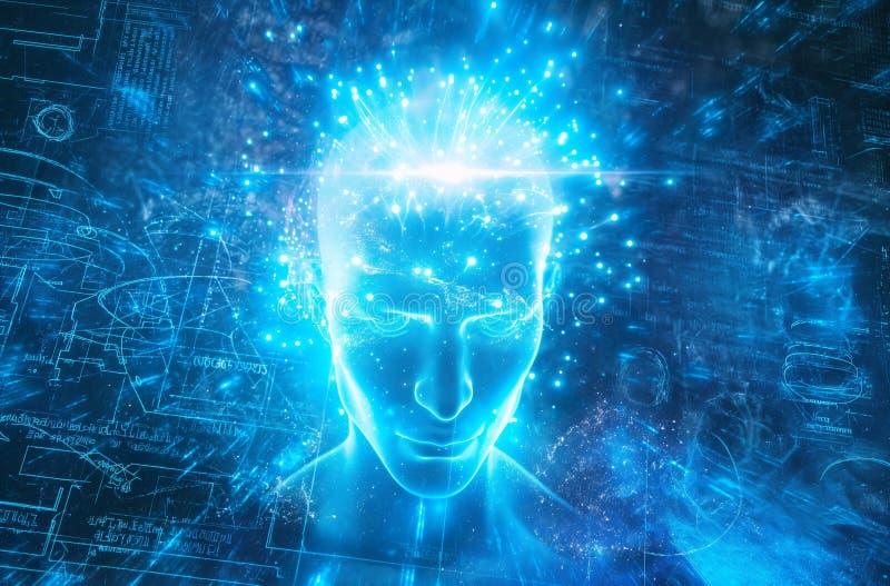 Glowing Futuristic Human Head Stock Photo - Image of holographic ...