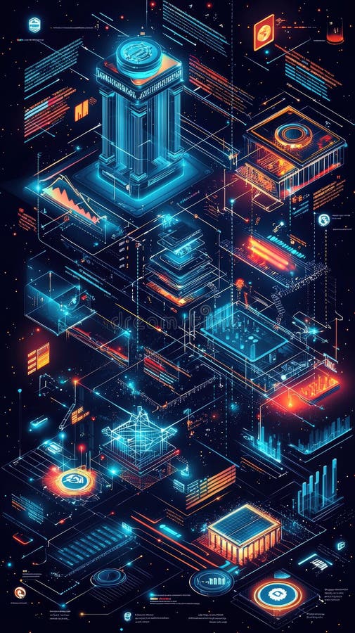 Futuristic Technology Infographic with Glowing Digital Designs Stock ...