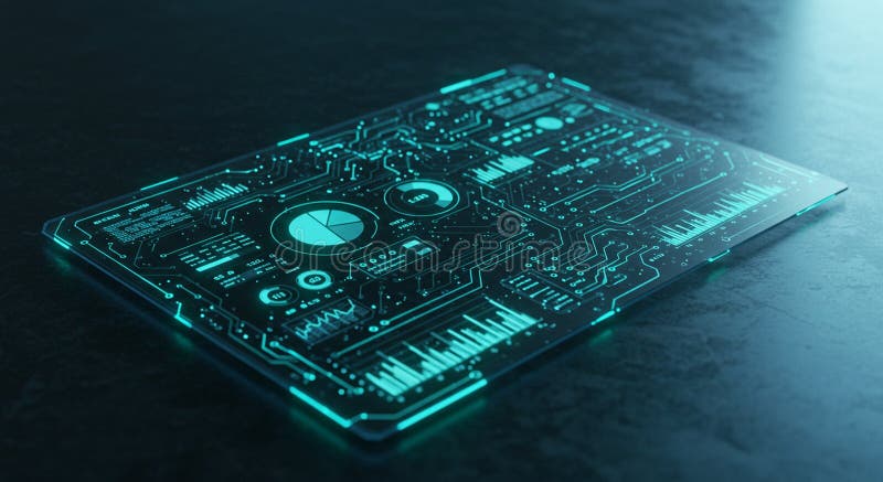 A Glowing Futuristic Interface Panel Lays on a Dark Surface. the Design ...
