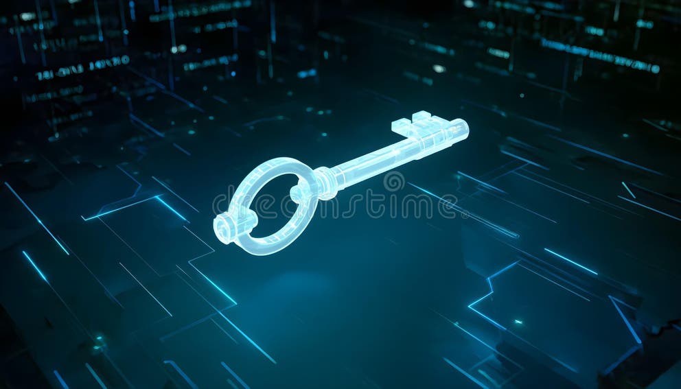 A Glowing, Futuristic Key with Circuit-like Patterns and a Hooded ...