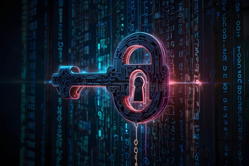 Encrypted Key: a Glowing, Futuristic Key Made of Neon-blue Data Floats ...