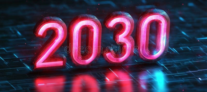 Glowing Futuristic Neon Year 2030. Representation of the Future ...
