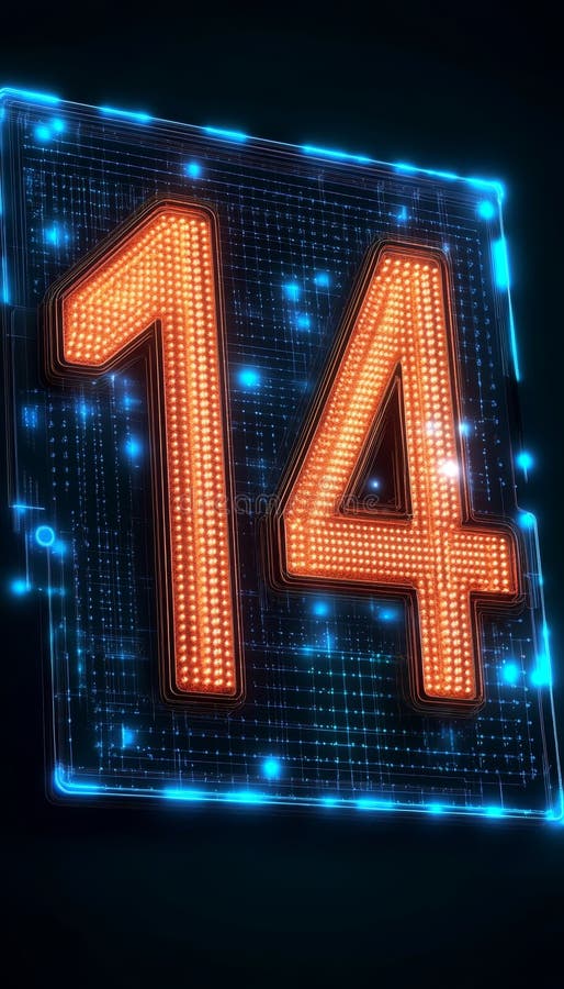 Glowing Futuristic Number 14 on Circuit Board Background, Digital ...