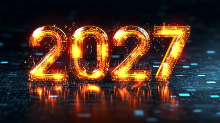 Glowing Futuristic Number 2027 on a Dynamic, Digital Background with ...