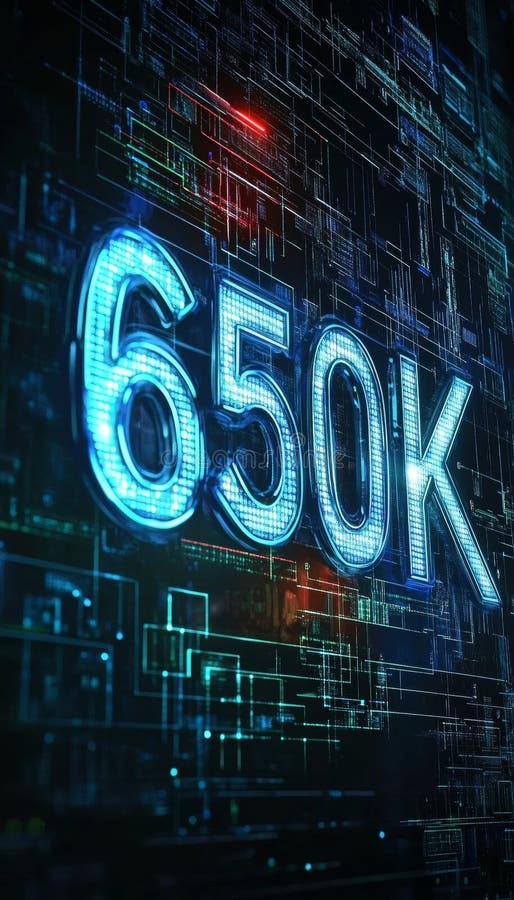 Glowing Futuristic 650,000 Number Rendered on Technology Inspired ...
