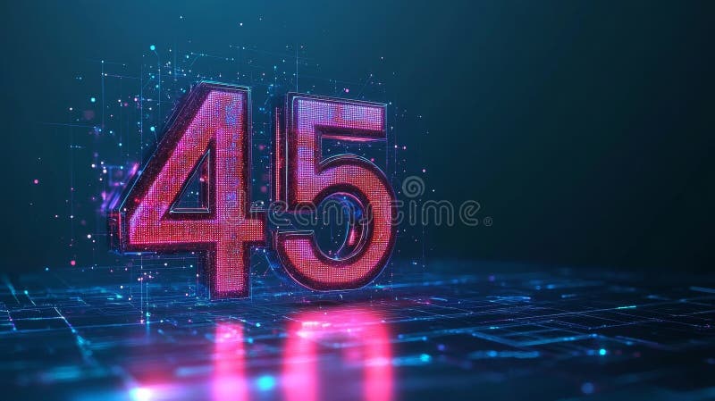 Glowing Futuristic Red Number 45 on Blue Digital Technology Background ...
