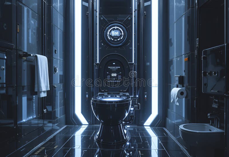 A Glowing, Futuristic Restroom with a High-tech Toilet Stock Image ...