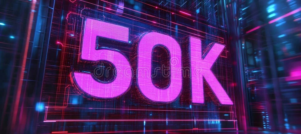 Glowing Futuristic Single Number 50K on Abstract Digital Technology ...