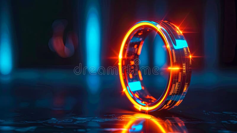 Glowing Futuristic Smart Ring with Neon Lights Stock Image - Image of ...