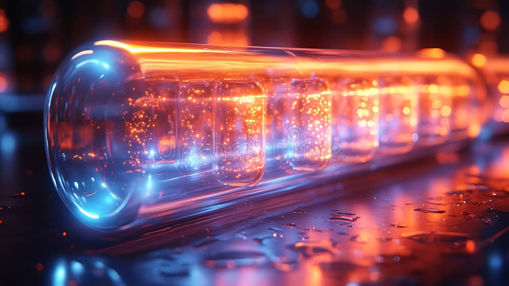 Glowing Futuristic Tube Technology, City Backdrop, Data Processing ...