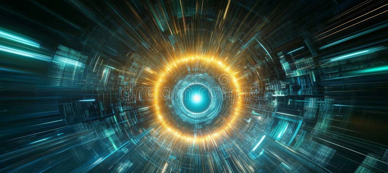 Glowing Futuristic Tunnel with Fast Blur Motion of Light Trails ...