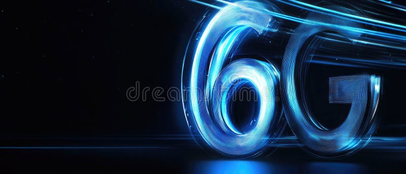 Glowing 6G Logo with Blue Lights on a Black Background Stock ...