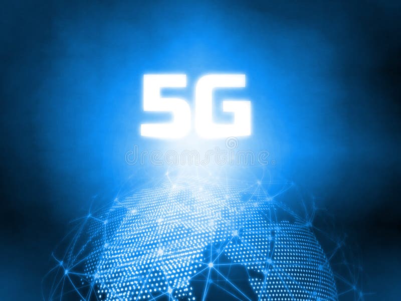 Glowing 5G Text On 3D Rendering Blue Dotted World And Abstract Wired ...