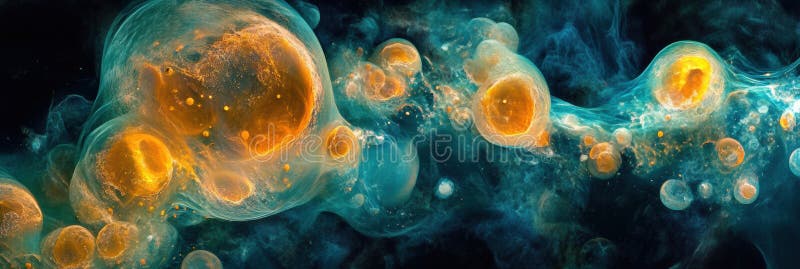 Glowing Gas Bubbles Floating Gracefully in Dark Underwater Environment ...
