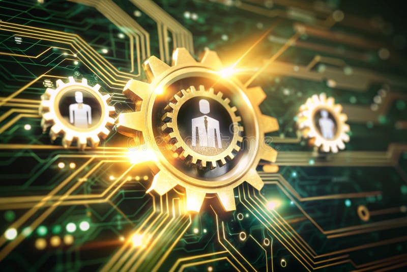 A Glowing Gear with People Icons Generative Ai Stock Illustration ...