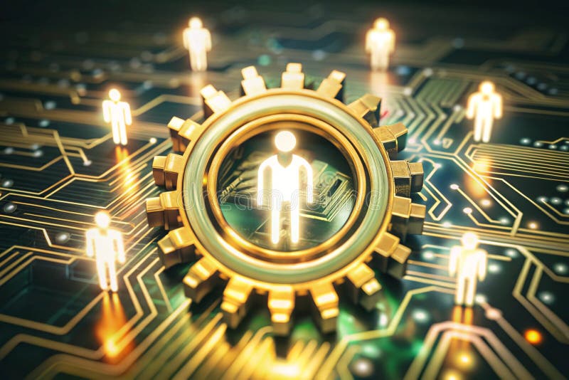 A Glowing Gear with People Icons Generative Ai Stock Illustration ...