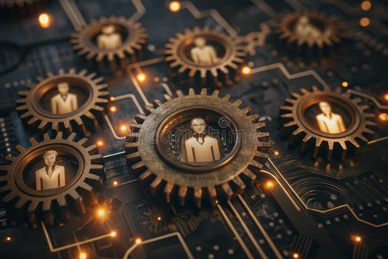 A Glowing Gear with People Icons Generative Ai Stock Illustration ...