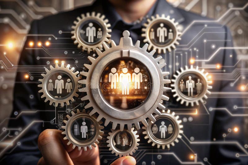 A Glowing Gear with People Icons Generative Ai Stock Illustration ...