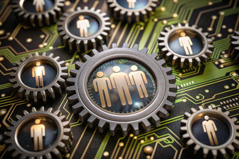 A Glowing Gear with People Icons Generative Ai Stock Illustration ...