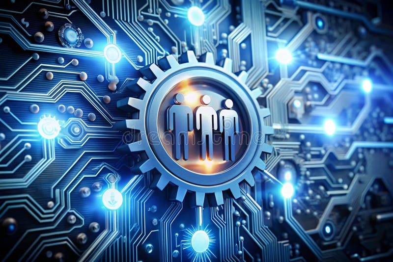 A Glowing Gear with People Icons Generative Ai Stock Illustration ...