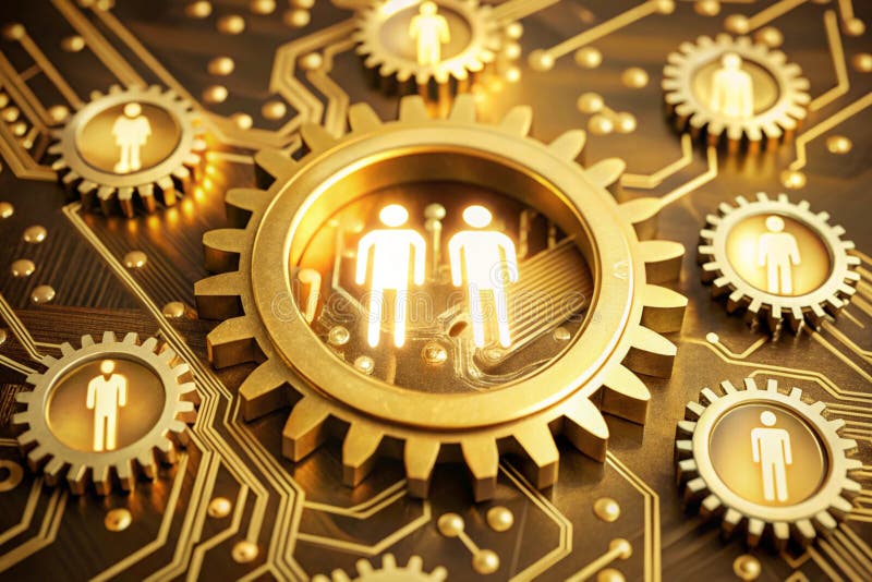 A Glowing Gear with People Icons Generative Ai Stock Illustration ...