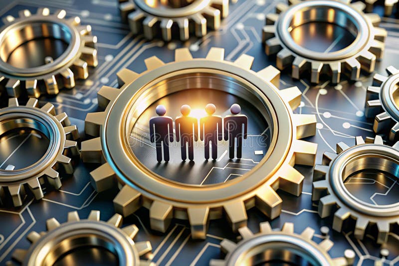 A Glowing Gear with People Icons Generative Ai Stock Illustration ...