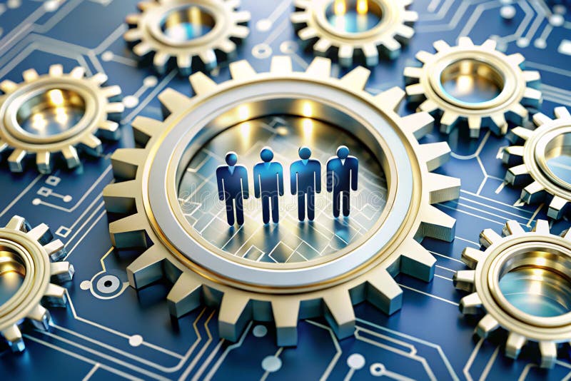 A Glowing Gear with People Icons Generative Ai Stock Illustration ...